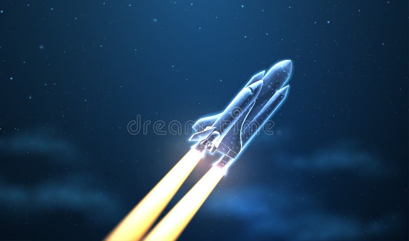 Spaceship Takeoff. Rocket Launch, Space Shuttle, Mission Start Stock ...