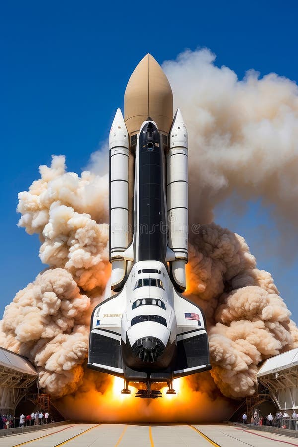 Spaceship Takes Off into the Starry Sky. Launch of Space Stock Photo ...
