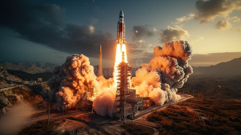 Spaceship Taking Off from Earth Heading for Mars Stock Illustration ...