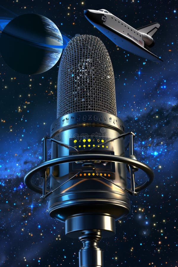 Spaceship-Themed Microphone in a Galactic Setting Stock Illustration ...