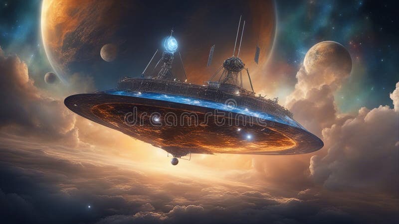 Spaceship and Ufo a Satellite in Outer Space with the Earth Behind it ...