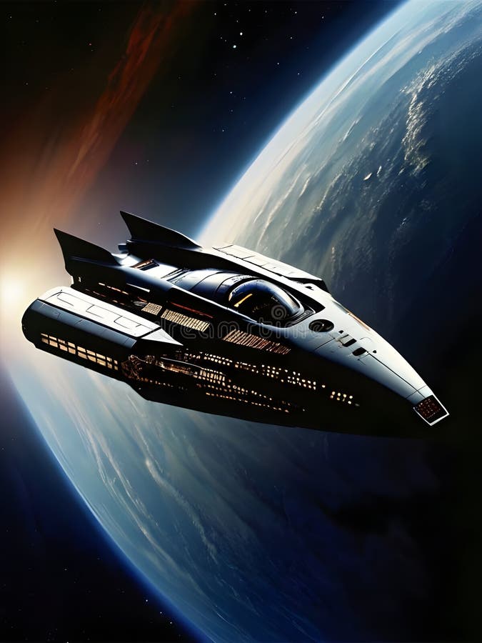 Spaceship In The Universe Spacecraft Flying In Deep Space With Stars