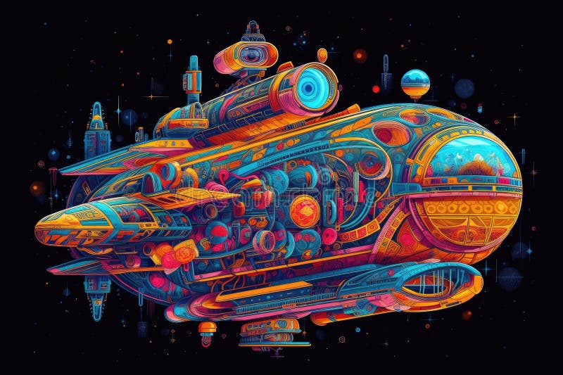 A Spaceship with a Vibrant, Colorful Design, Featuring Multiple Hues ...