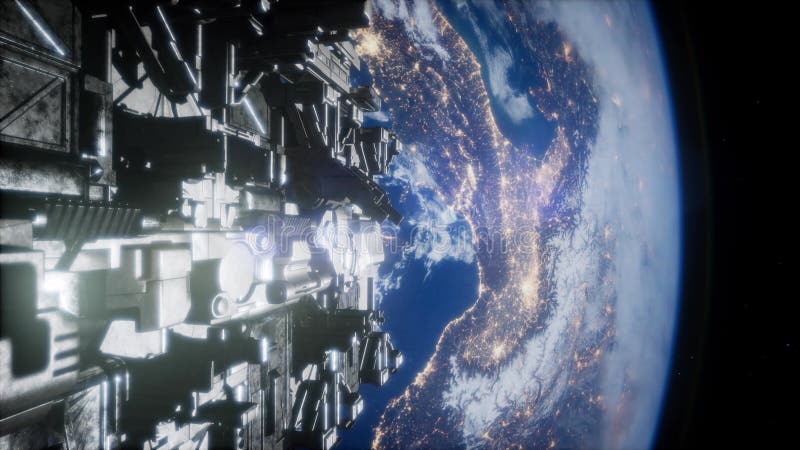 Spaceship with View on Space and Planet Earth Stock Video - Video of ...