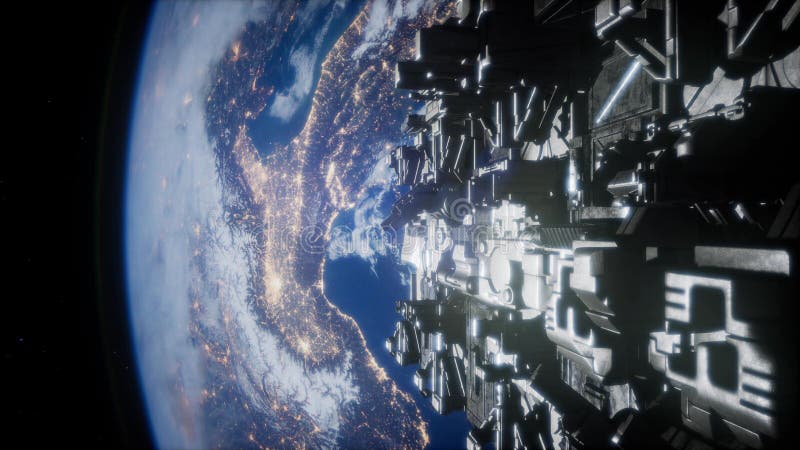 Spaceship with View on Space and Planet Earth Stock Illustration ...