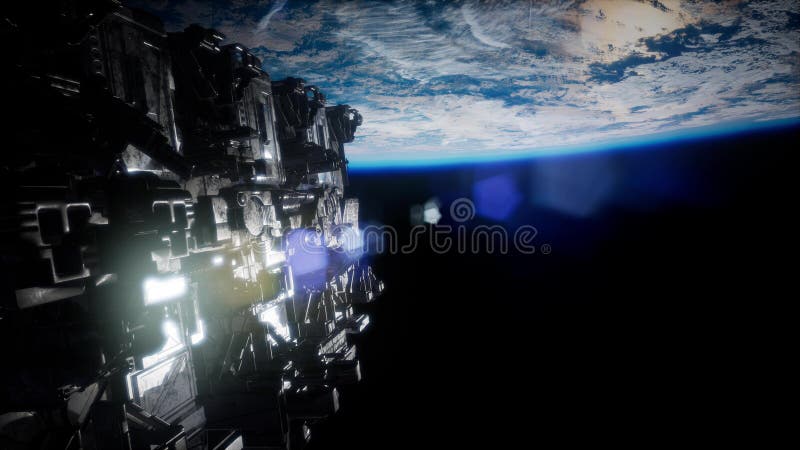 Spaceship with View on Space and Planet Earth Stock Illustration ...