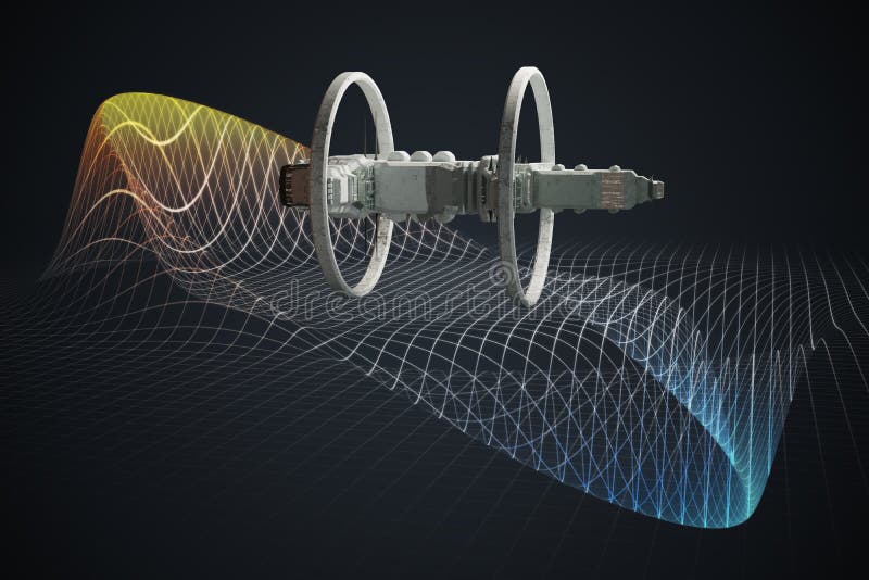 Spaceship with Warp Drive in Curved Hyper Space. 3D Rendered ...