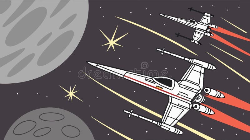 Spaceships Flying in Space, Interstellar Travel Scene Vector Design ...