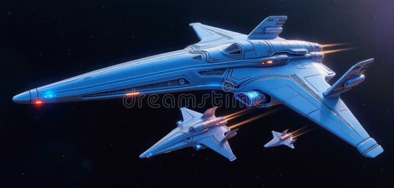 Spaceships Soaring through Deep Space Above Distant Stars Stock Photo ...