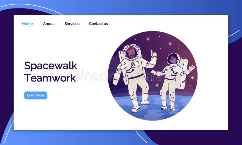 Spacewalk Landing Page Vector Template. Teamwork Website Interface Idea ...