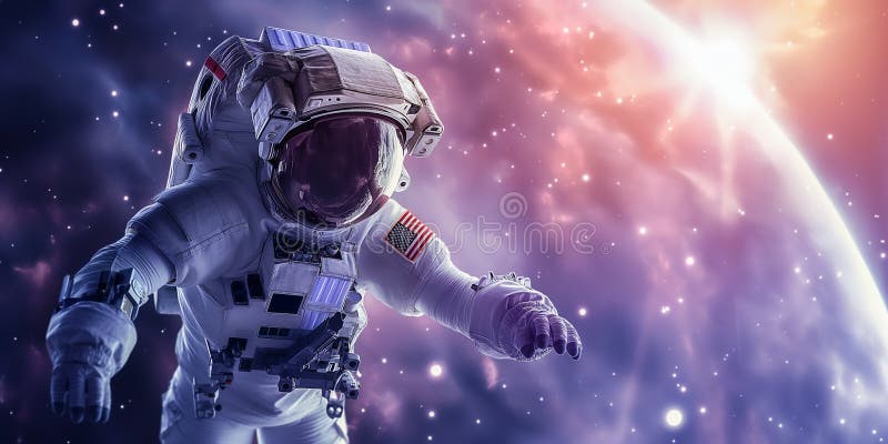 Spacewalking Astronaut in the Beautiful Space Background. Stock ...