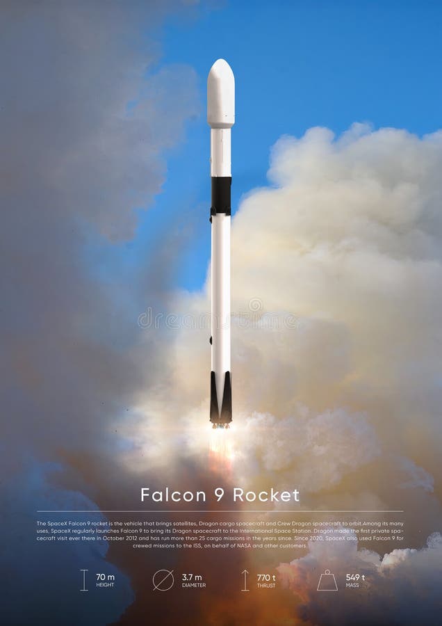 Falcon 9 Rocket. 3D Illustration Poster. Stock Illustration ... Falcon 9 Rocket. 3D Illustration Poster. Stock Illustration ...