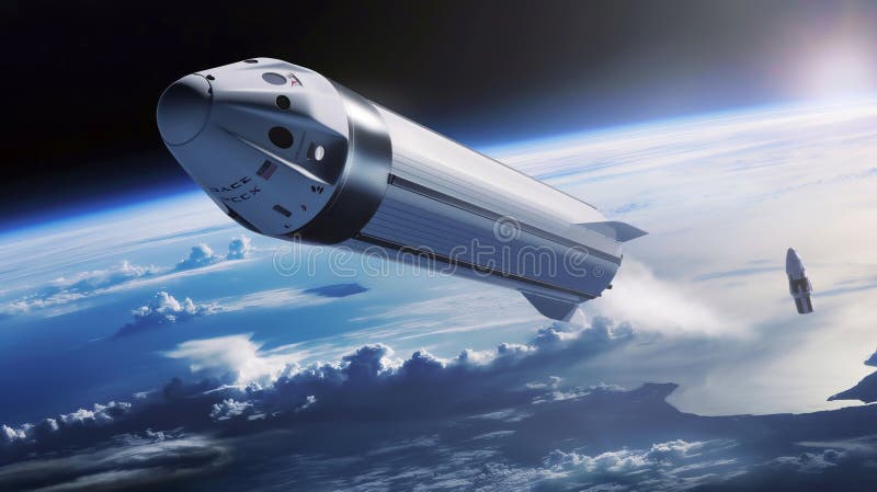 A SpaceX Rocket Ascending into Space Above the Earth, with the Horizon ...