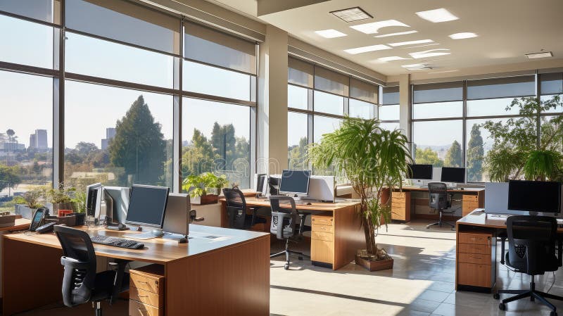 Spacious admin office stock illustration. Illustration of desks - 328771055