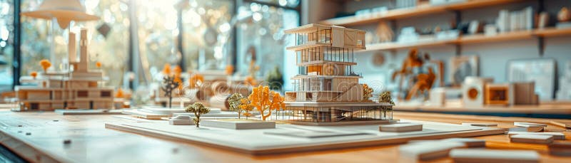 Spacious Architecture Firm with Models and Drafts in Motion Stock Image ...