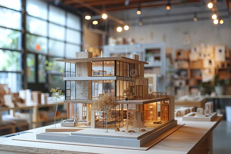 Spacious Architecture Firm with Models and Drafts in Motion Stock Image ...