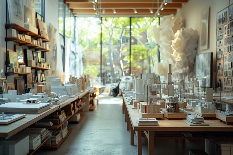 Spacious Architecture Firm with Models and Drafts in Motion Stock Photo ...