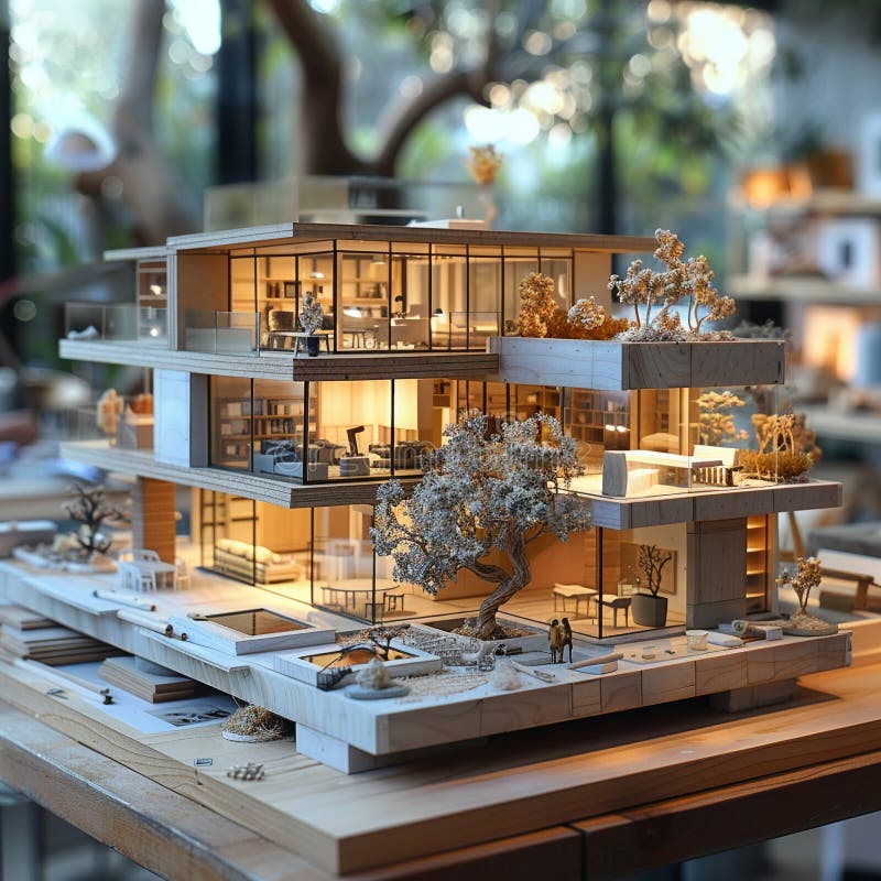 Spacious Architecture Firm with Models and Drafts in Motion Stock Photo ...