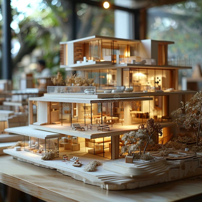 Spacious Architecture Firm with Models and Drafts in Motion Stock Image ...