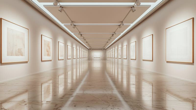 Art Gallery with Empty Exhibition Space and Lit Frames Showcasing ...