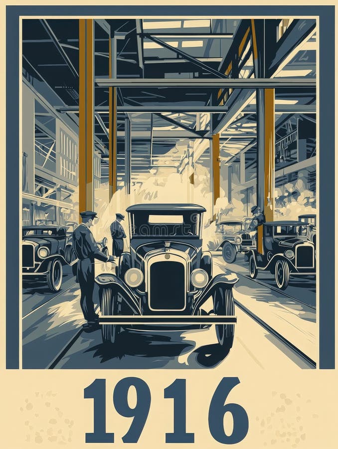 Historic Car Assembly Line from the Year 1916 Showcasing Early ...