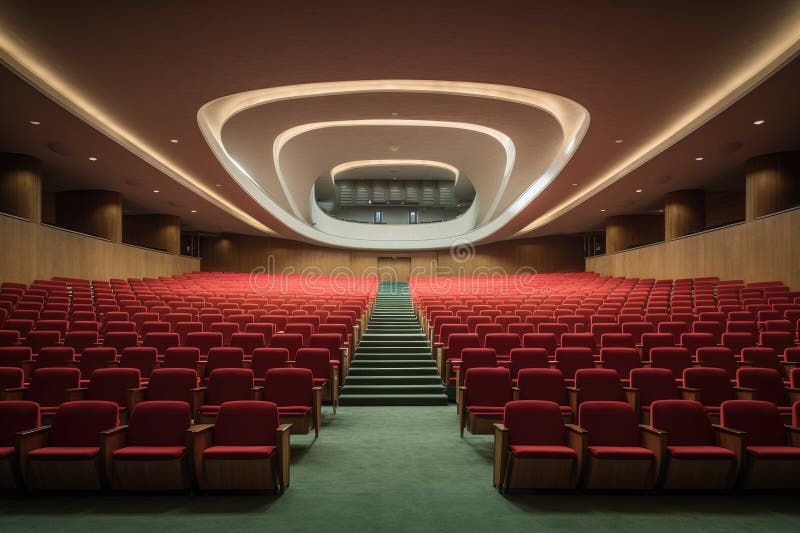 A Spacious Auditorium Filled with Rows of Red Seats, Ready for a Large ...