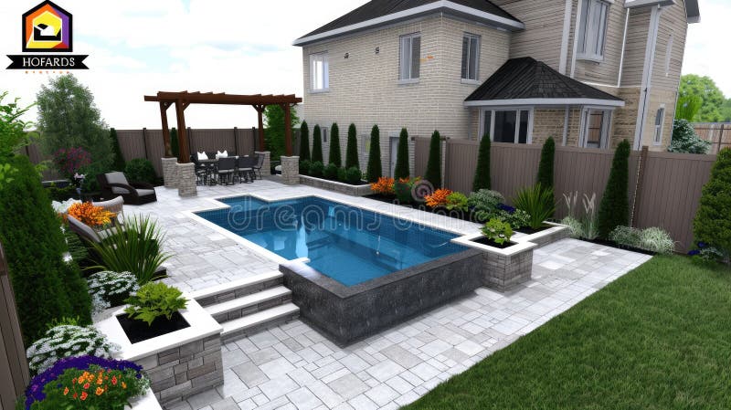 A Spacious Backyard Features a Large, Rectangular Swimming Pool with a ...