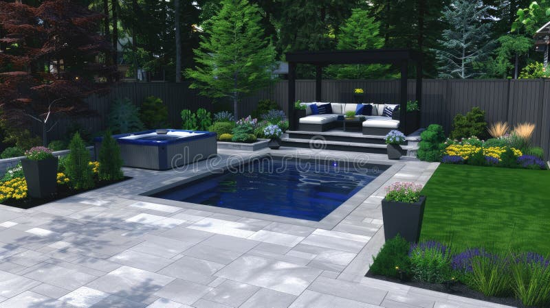 A Spacious Backyard Features a Large, Rectangular Swimming Pool with a ...