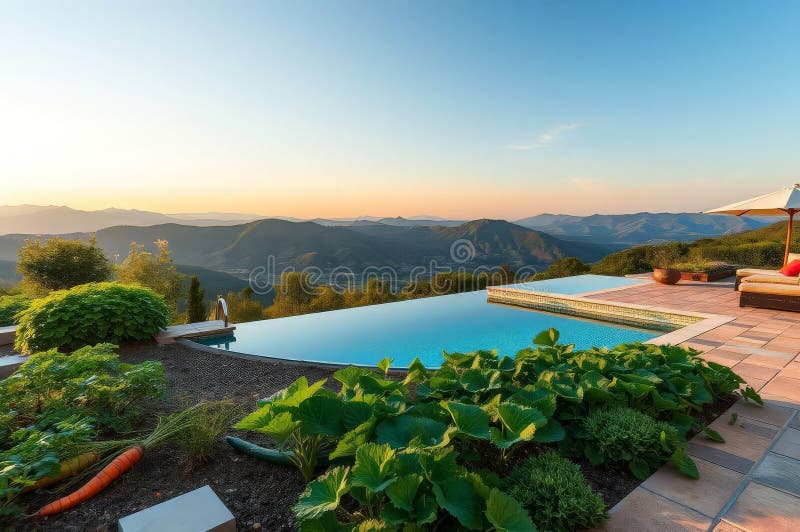 Backyard Oasis with Vegetable Garden Stock Illustration - Illustration ...