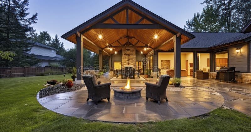 A Spacious Backyard Haven with Lush Grass and a Cozy Covered Patio ...