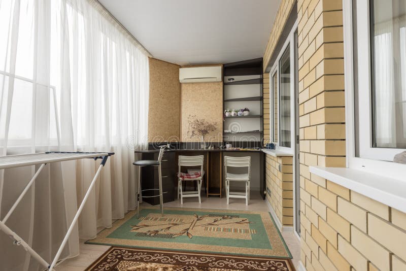 Spacious Balcony with Office Area Stock Photo - Image of housing ...