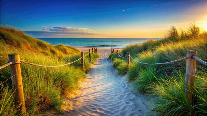 Spacious Beach Path Banner Background a Serene LowLight AIGenerated ...