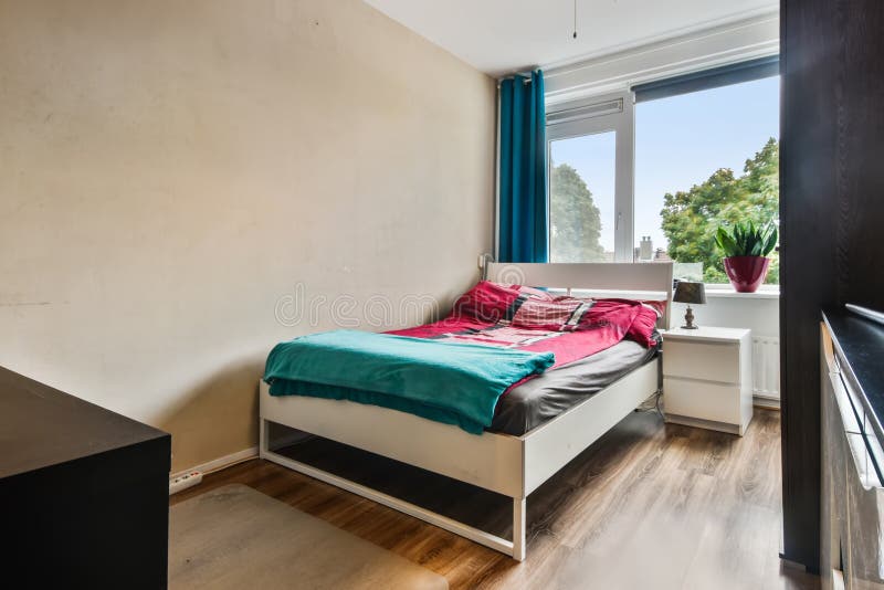 Spacious bedroom design stock photo. Image of cozy, wooden - 241528688