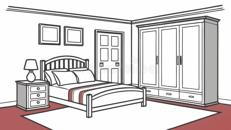 Spacious Bedroom with a Large Double Wardrobe for Ample Storage, Vector ...