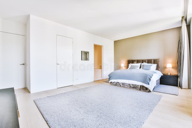 Spacious Bedroom in Modern Flat Stock Photo - Image of contemporary ...