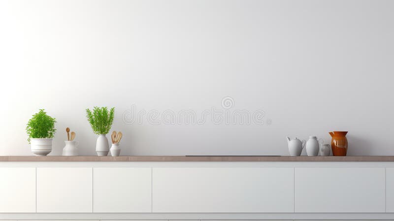 Spacious Blank Wall Kitchen Stock Illustration - Illustration of ...