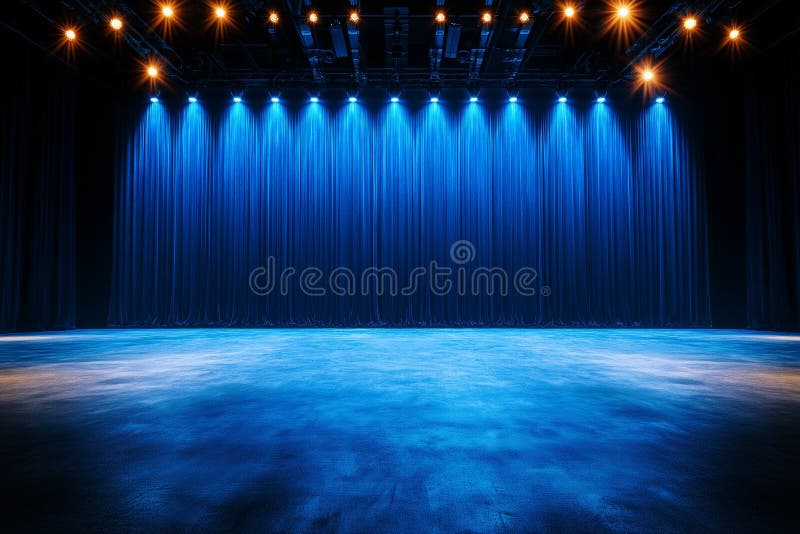 Spacious Blue Stage with Dramatic Lighting and Concrete Floor, Perfect ...