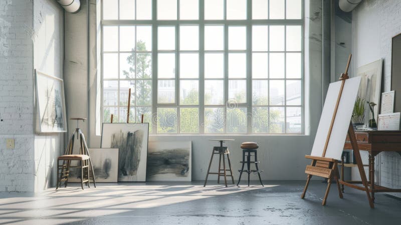Spacious and Bright Artist Studio with Large Windows and Creative Setup ...