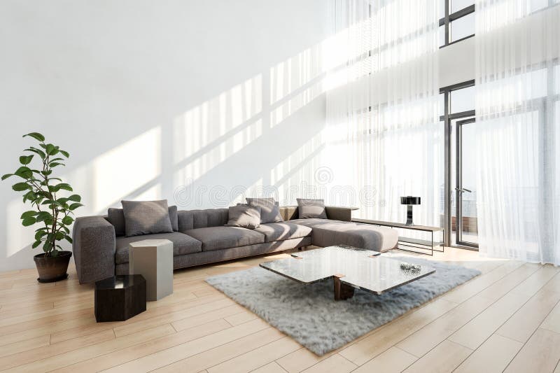 Spacious Bright Double Volume Modern Living Room Stock Illustration ...