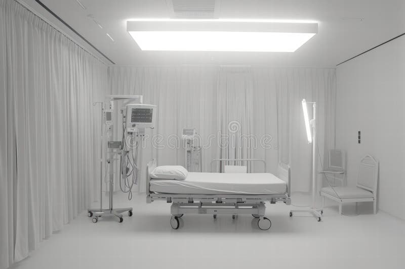 A Spacious and Bright Hospital Ward with White Walls and Hospital Beds ...