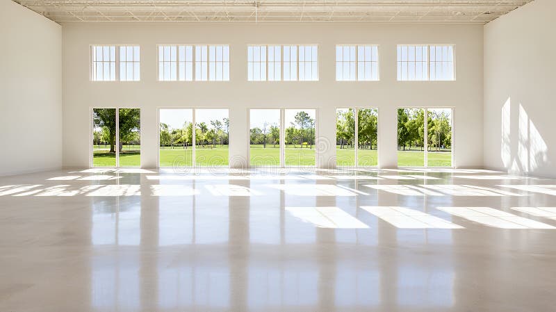 Bright Empty Event Venue with Large Windows Stock Illustration ...