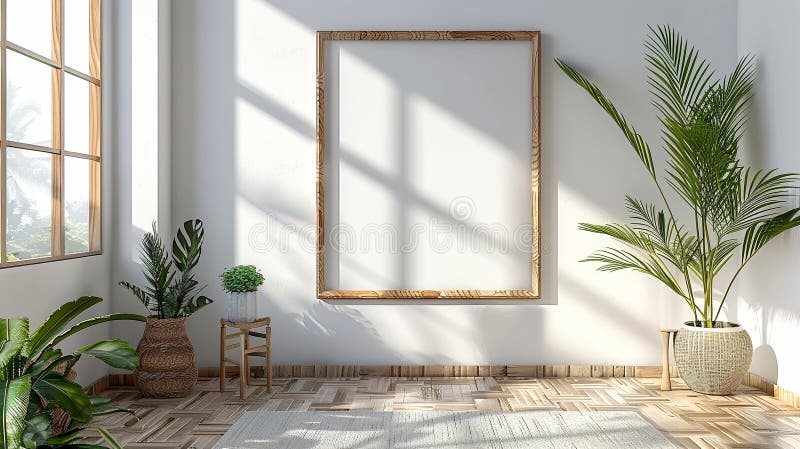 Spacious and Bright Interior Featuring an Empty Picture Frame and Lush ...