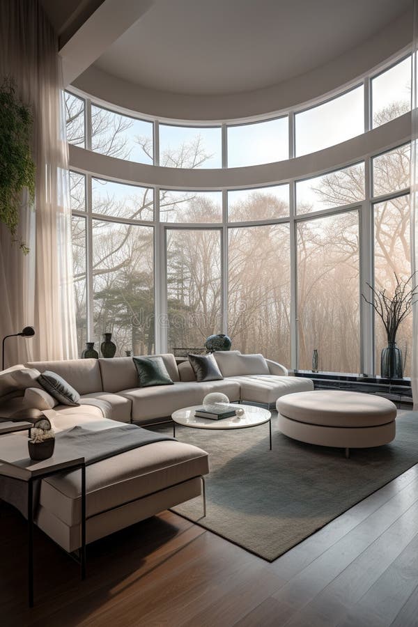 Spacious Bright Living Room with Panoramic Windows. AI Generated Stock ...