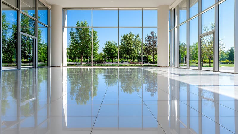 Spacious Bright Office Interior with Glass Windows and Reflection ...