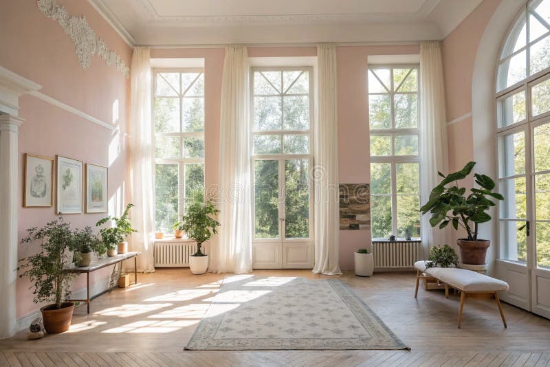 Spacious Bright and Pretty Room with Large Windows Stock Illustration ...
