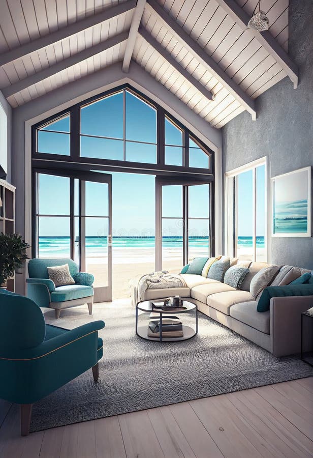 Spacious Bright Room in a Luxury Cottage on the Beach. AI Generated ...