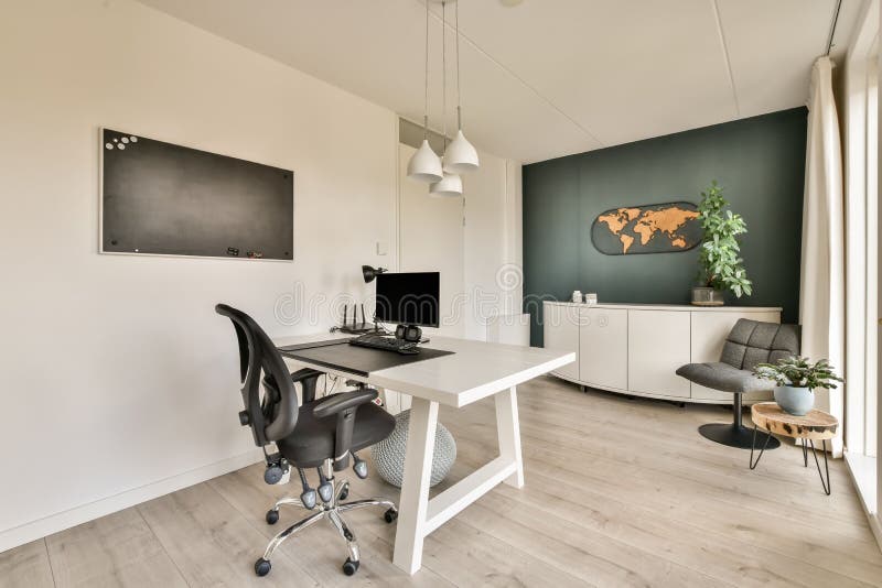 Spacious Bright Workplace with a Computer Stock Image - Image of inside ...