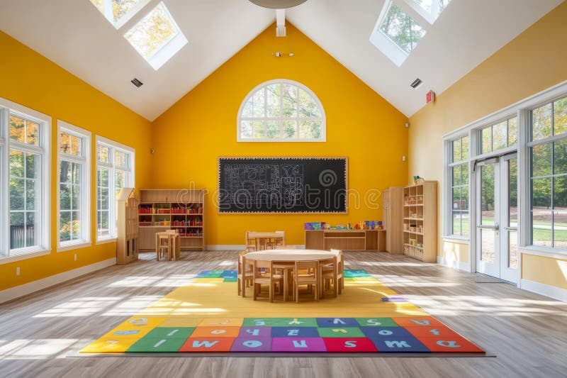 Spacious, Bright Yellow Preschool Classroom with Natural Light and ...