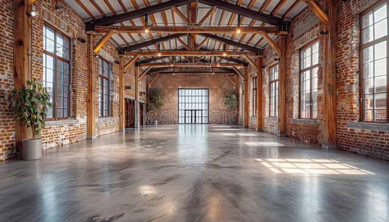 Spacious Building with Numerous Windows, Brick Wall, and Empty Space ...