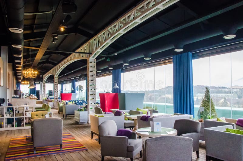 The Spacious Cafe with Beautiful Views and Large Panoramic Windows ...